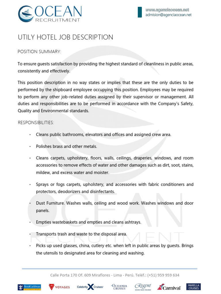 Hotel Public Area Cleaner Job Description | PDF | Visual Perception