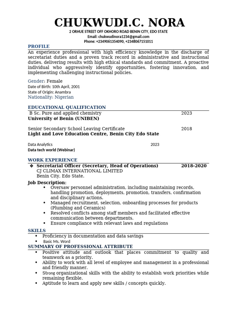 Chukwudi.c. Nora CV | PDF