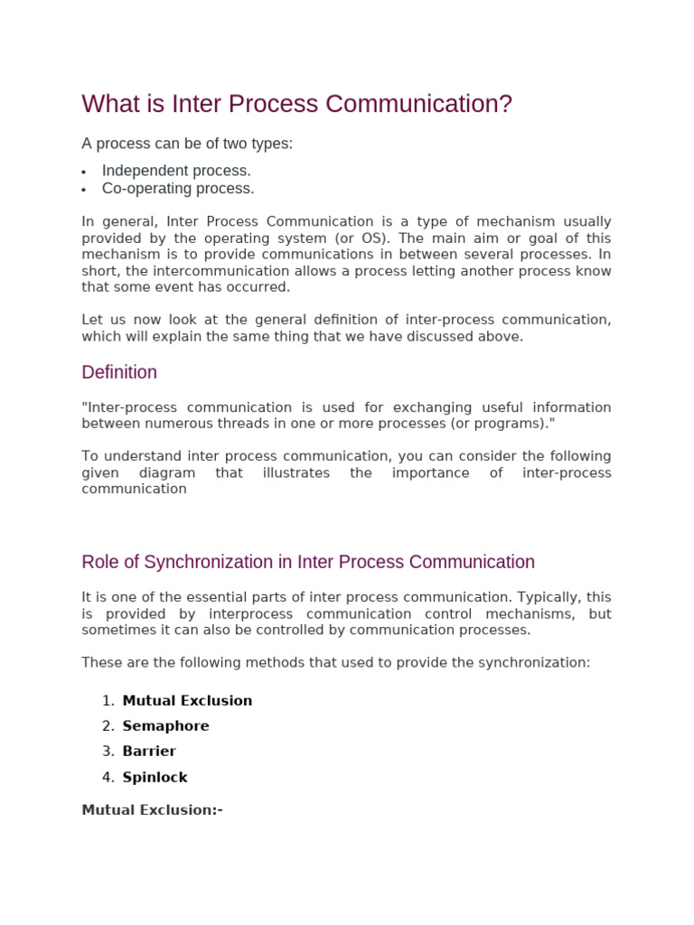 Inter Process Communication Guide | PDF | Process (Computing) | Message Passing