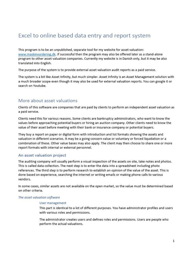 Software project description - asset valuation | PDF | Valuation ...
