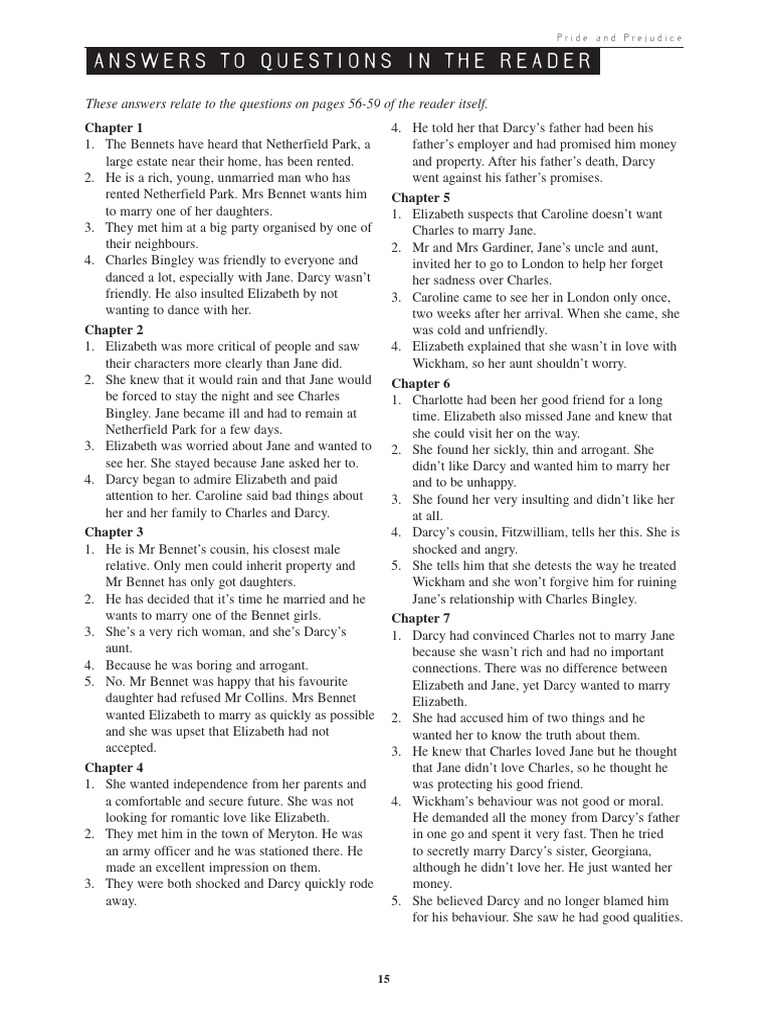 Questions Pride and Prejudice 1 | PDF | Pride And Prejudice | Mr. Darcy