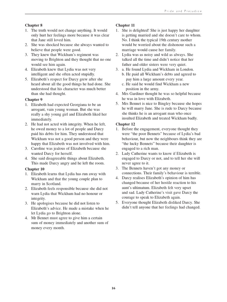 Key Plot Developments in Pride and Prejudice | PDF | Mr. Darcy | Pride ...