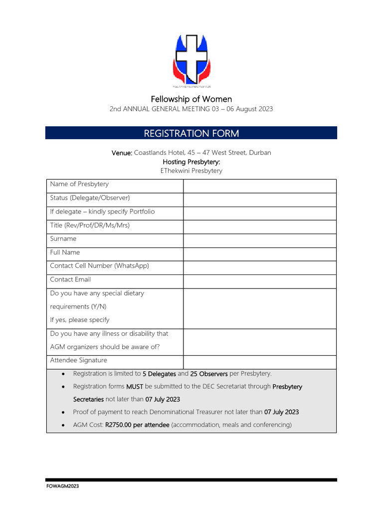 2023 Agm Registration Form | PDF