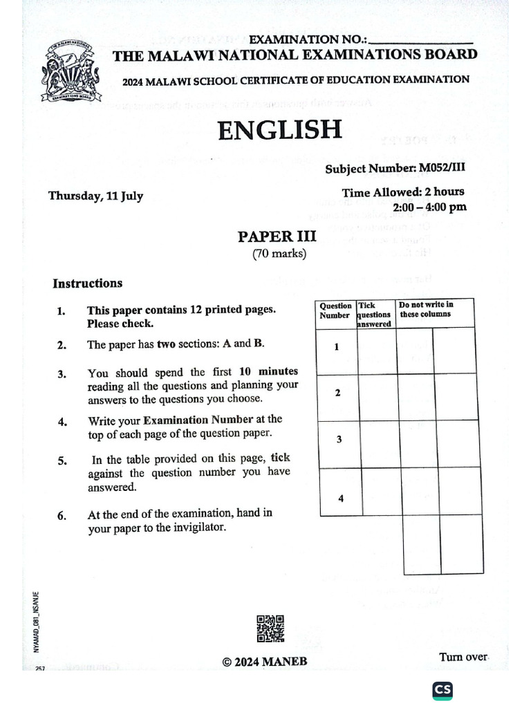 2024 Maneb English III | PDF