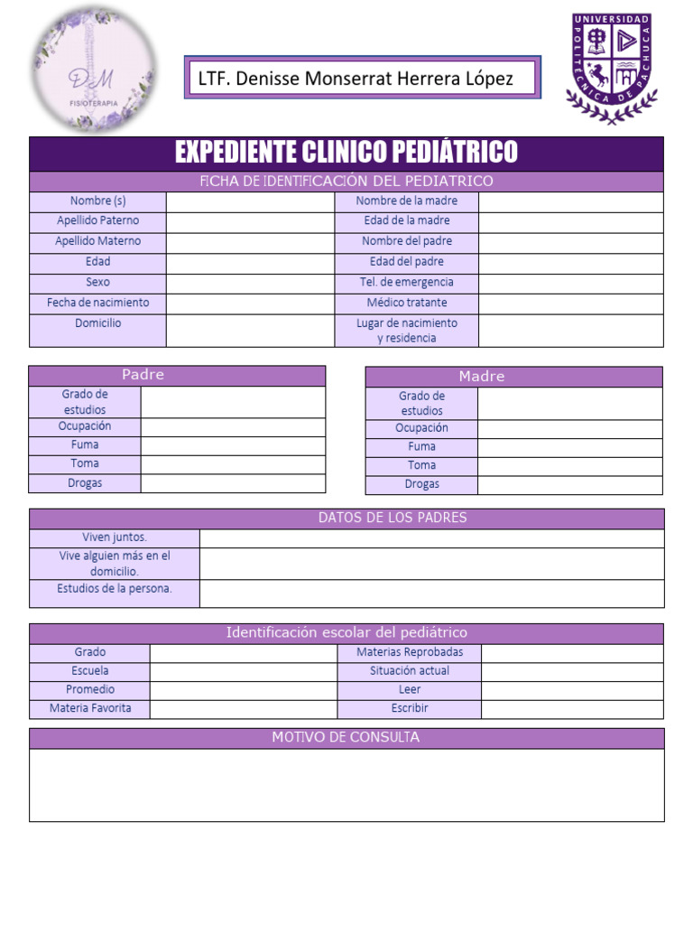 EXPEDIENTE CLINICO PEDIÁTRICO | PDF | El embarazo | Especialidades Medicas