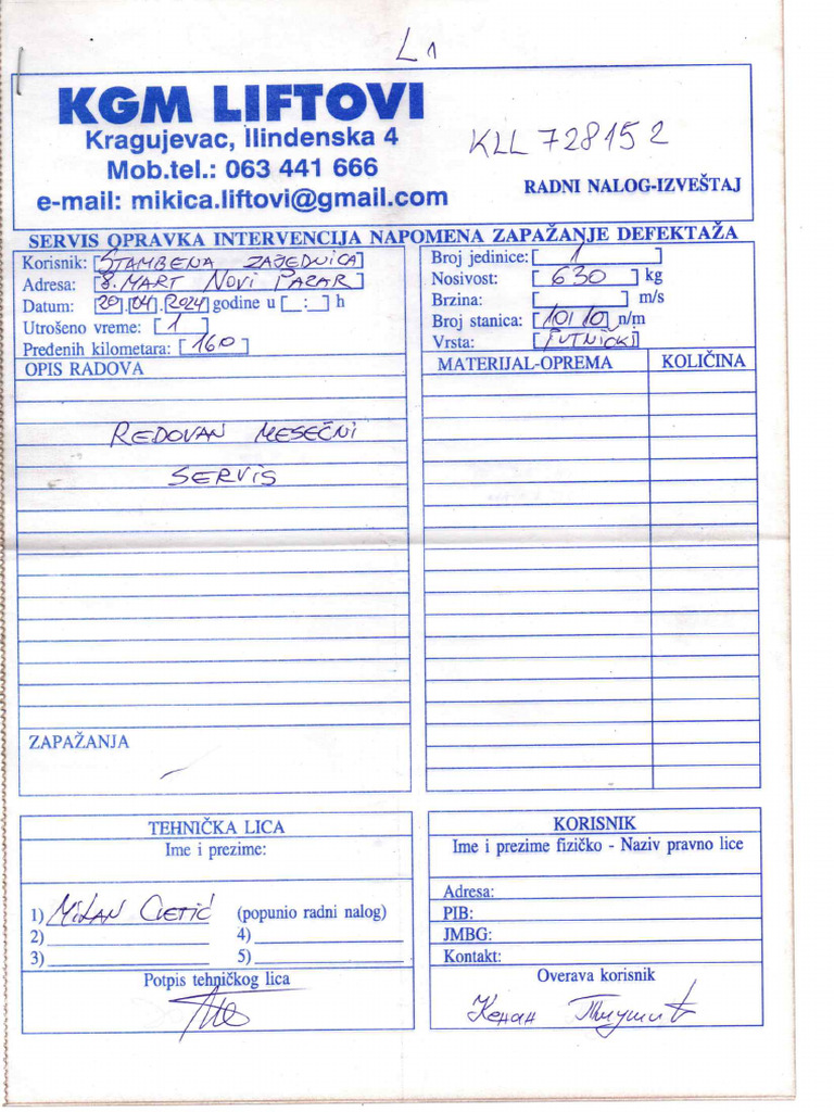 Radni Nalog 8 Marta 15 - APRIL | PDF