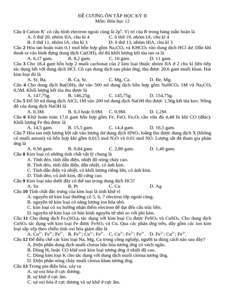 De Cuong Hoa 12 Hoc Ki 2 | PDF