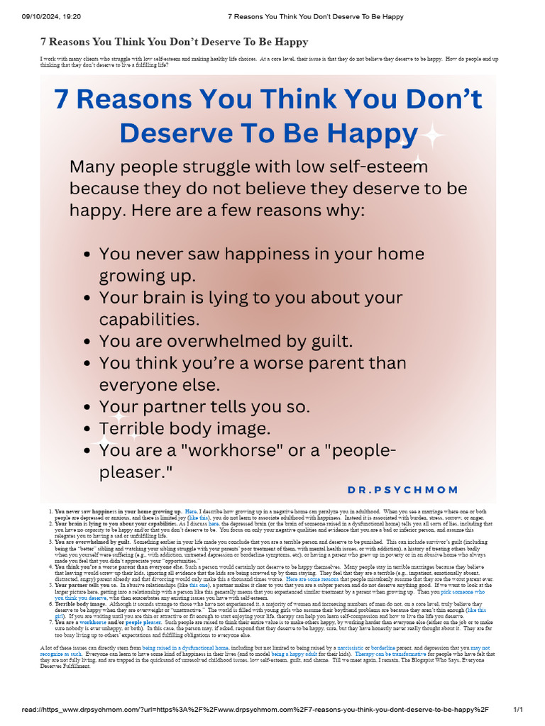 7 Reasons You Feel Undeserving of Happiness | PDF | Self Esteem ...