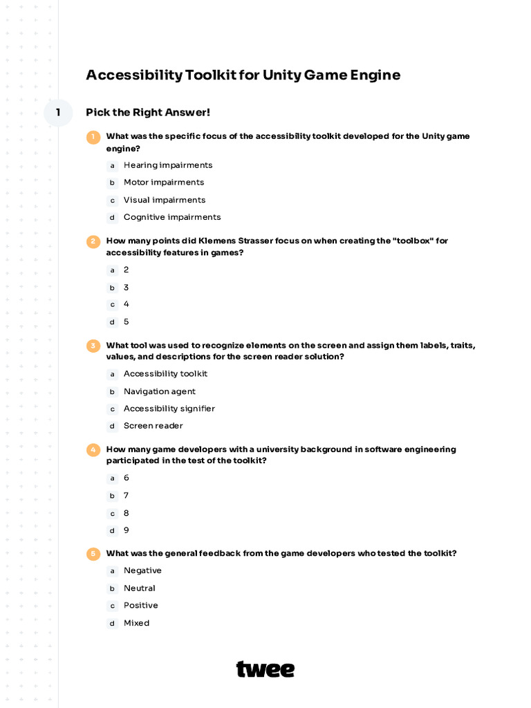 Twee - Accessibility Toolkit for Unity Game Engine | PDF | Cognition | Cognitive Science