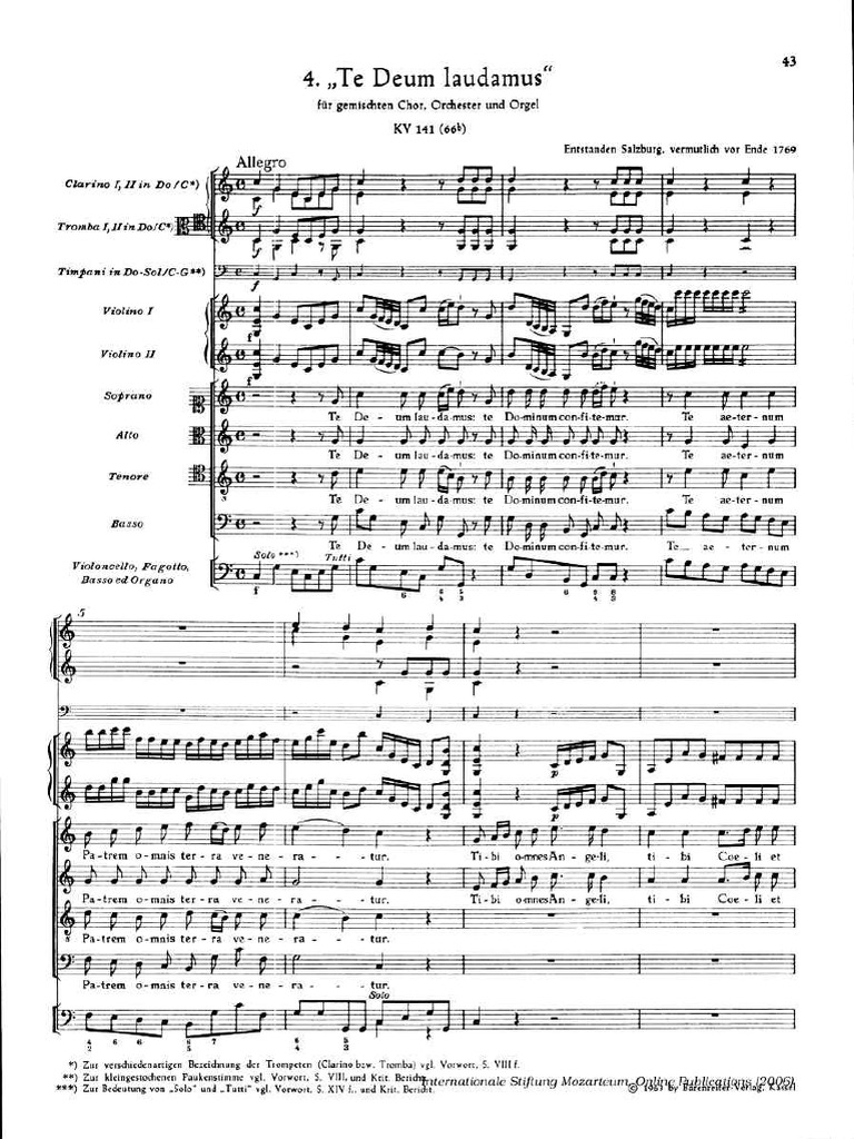 Mozart NMA - Te Deum Laudamus KV 141 (66b) | PDF