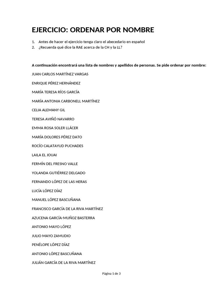 Ejercicio Ordenar Por Nombre | PDF
