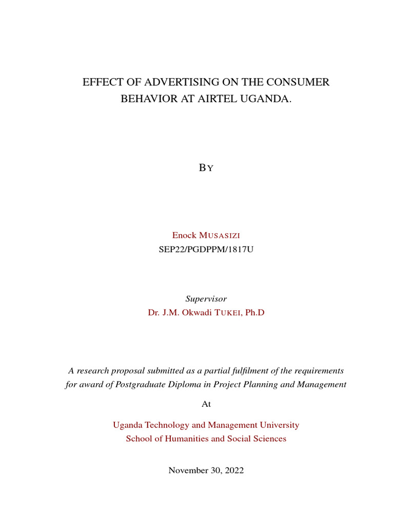 Enock Musasizi - Research Proposal | PDF | Sampling (Statistics) | Consumer Behaviour