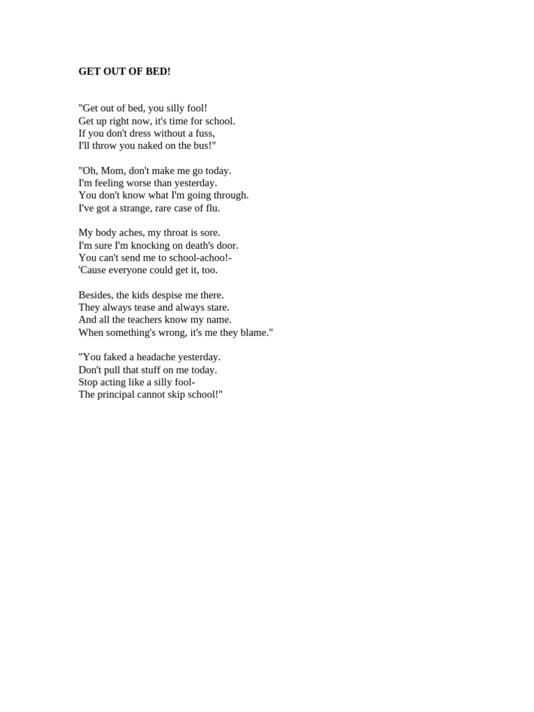 Get Out of Bed: A School Dilemma Poem | PDF