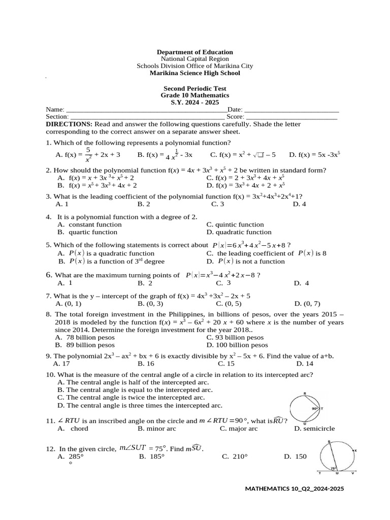 Grade 10 Math Periodic Test 2024-2025 | PDF | Circle | Triangle