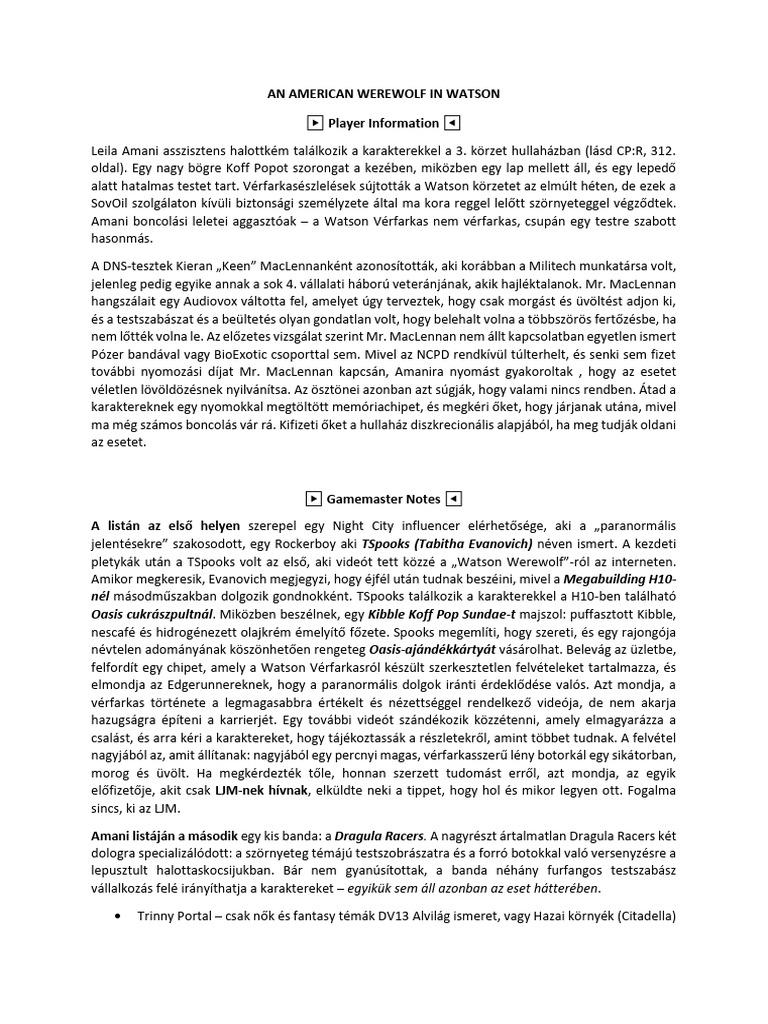 An American Werewolf in Watson-Jegyzetek | PDF