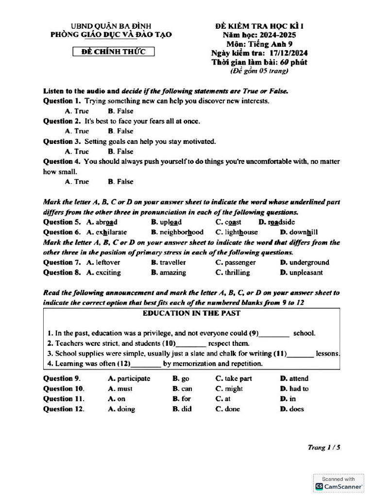 G9 - 1st Term - Ba Đình | PDF
