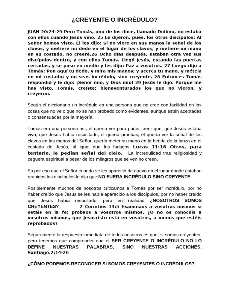 ¿Creyente o Incredulo | PDF | Jesús | Dios