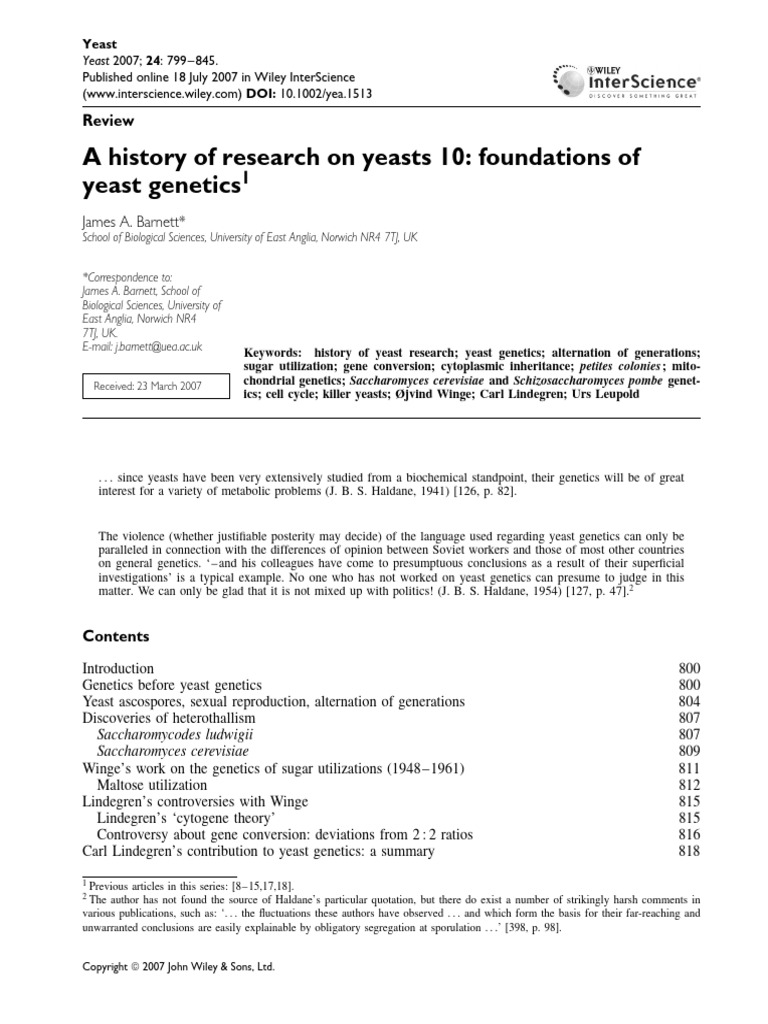 Yeast - 2007 - Barnett - A history of research on yeasts 10 foundations ...