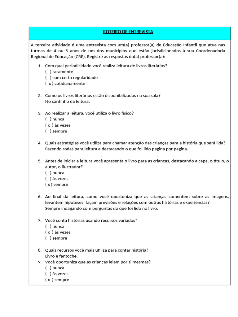 Roteiro de Entrevista | PDF