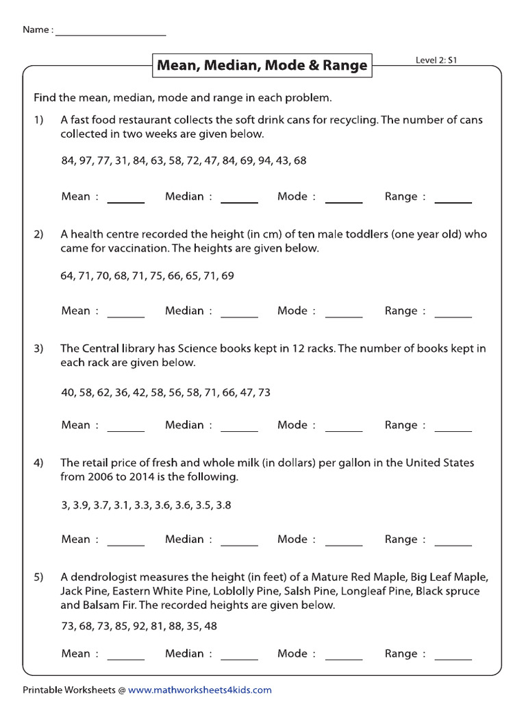 Mean Median Mode Range 1 | PDF