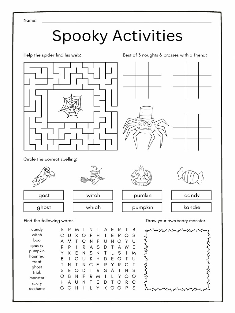 Greyscale Halloween Activities Worksheet | PDF