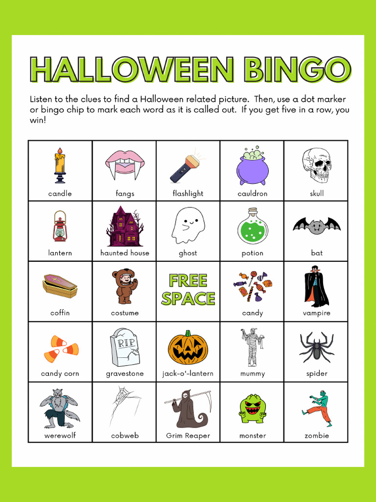 Colorful Illustrated Halloween Bingo Game Worksheet For Speech Therapy ...