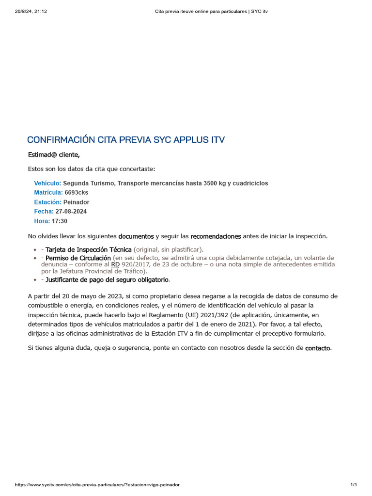 Cita previa iteuve online para particulares _ SYC itv | PDF