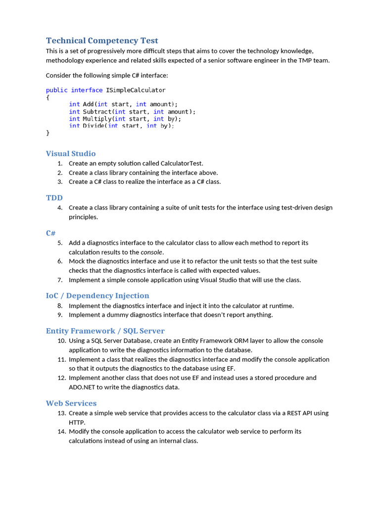 Technical Competency Test Handout | PDF