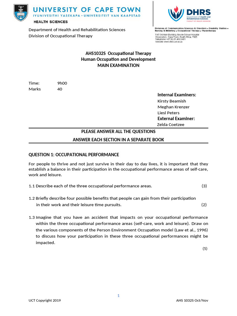 AHS1032S November 2019 - Main - Final | PDF | Psychological Concepts | Behavioural Sciences