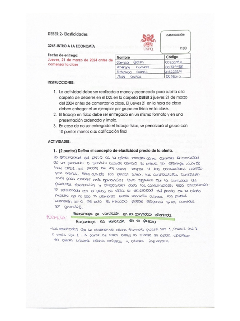DEBER 2 - Elasticidades | PDF