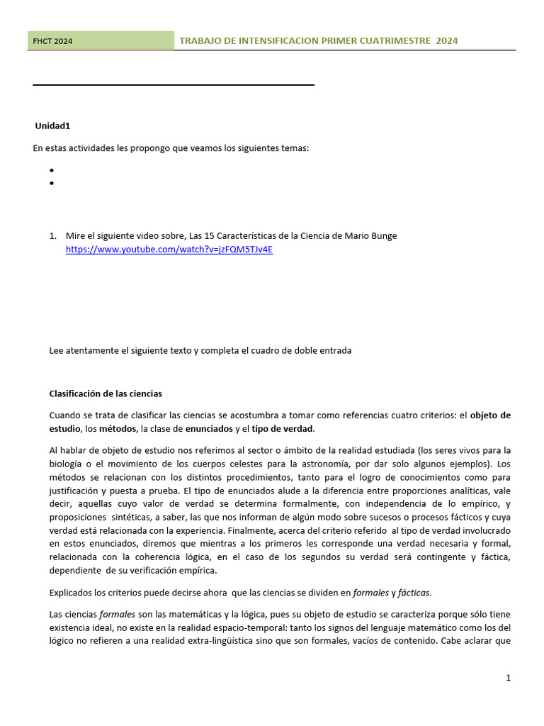Intensificacion 1 Cuatrimestre FHC 2024 | PDF | Verdad | Lógica