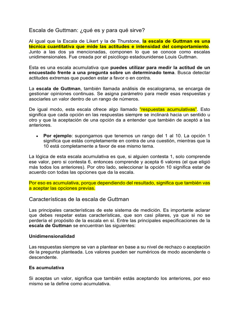 Escala de Guttman | PDF | Metodología de encuesta | Cuestionario