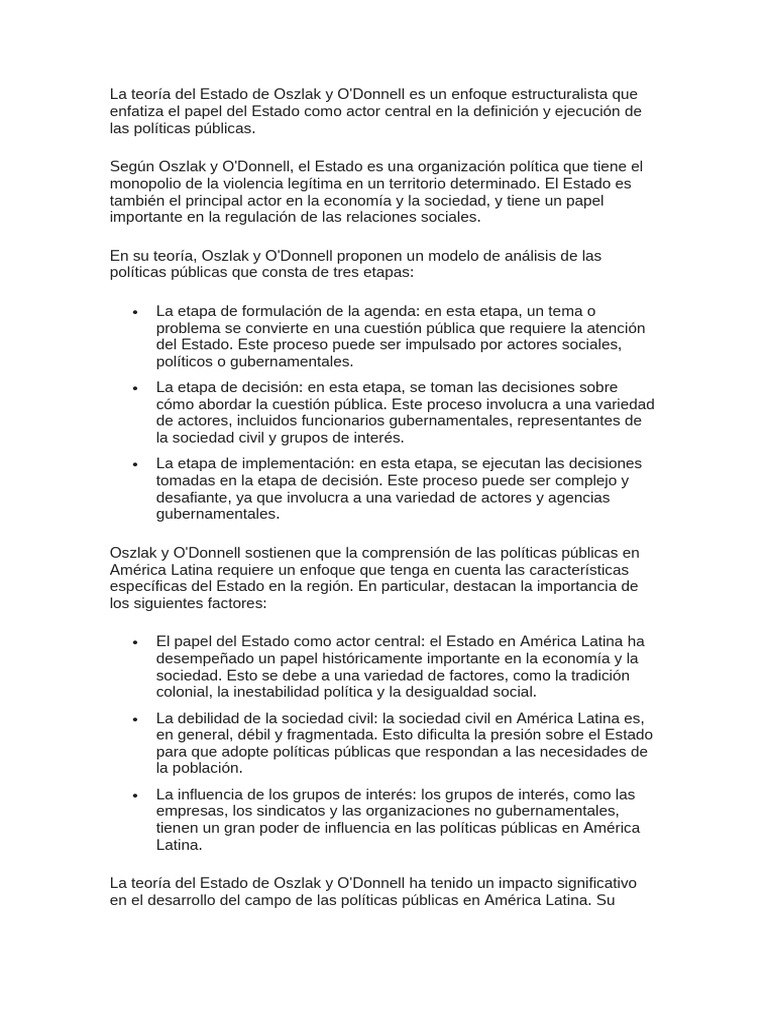 La teoría del Estado de Oszlak y O'Donnell | PDF | Estado (política) | Sociedad civil