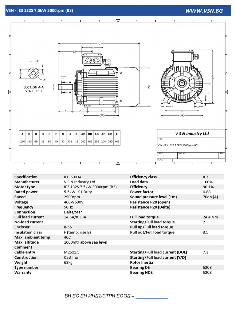 VSN - IE3 132S 7.5kW 3000rpm (B3) | PDF