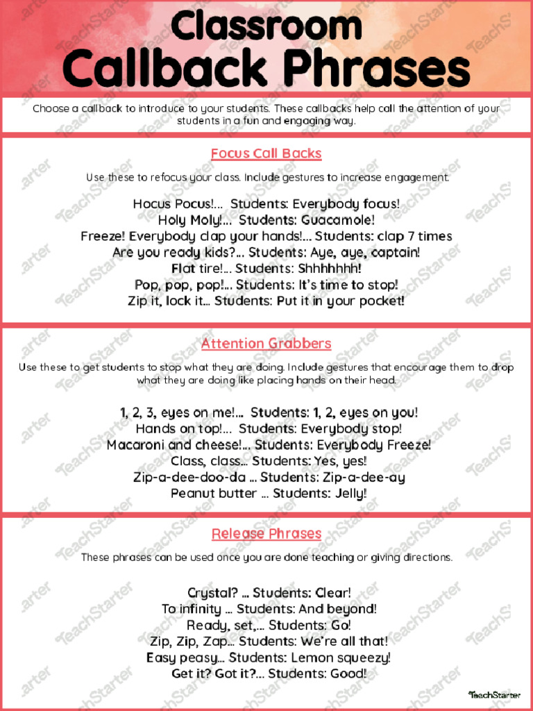 Callback Phrases For Classroom | PDF