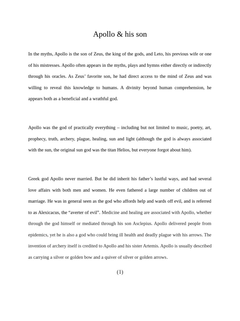 Apollo and His Son | PDF | Apollo | Ancient Greek Religion
