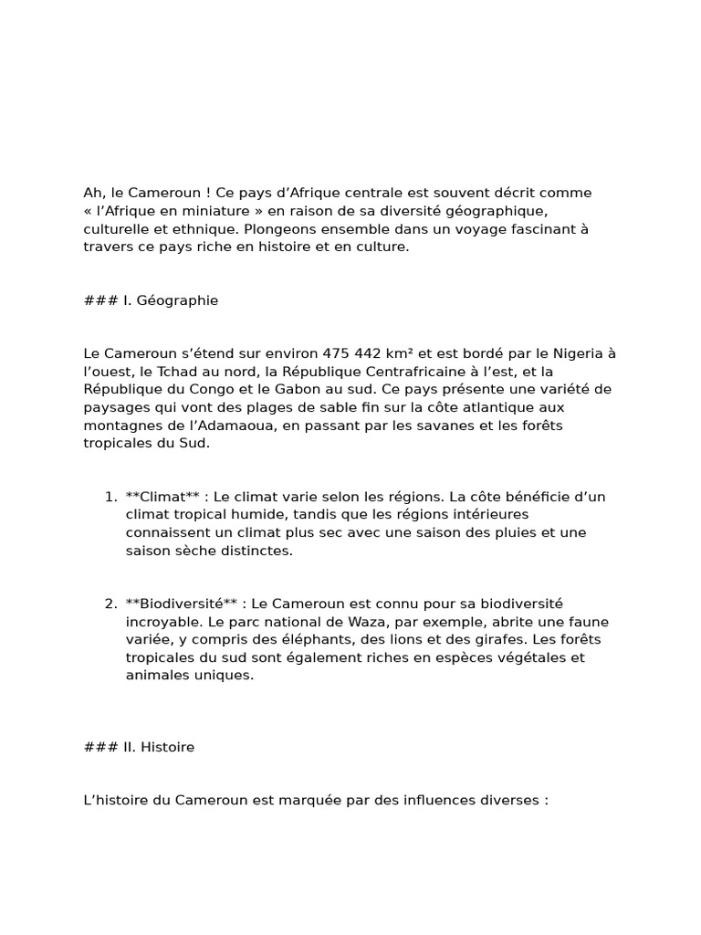 Découverte du Cameroun : Culture et Histoire | PDF | Cameroun | Afrique