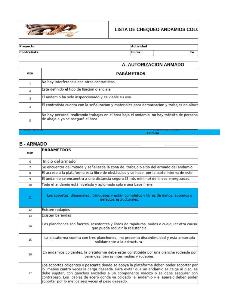 Checklist de Seguridad para Andamios Colgantes | PDF | Andamio