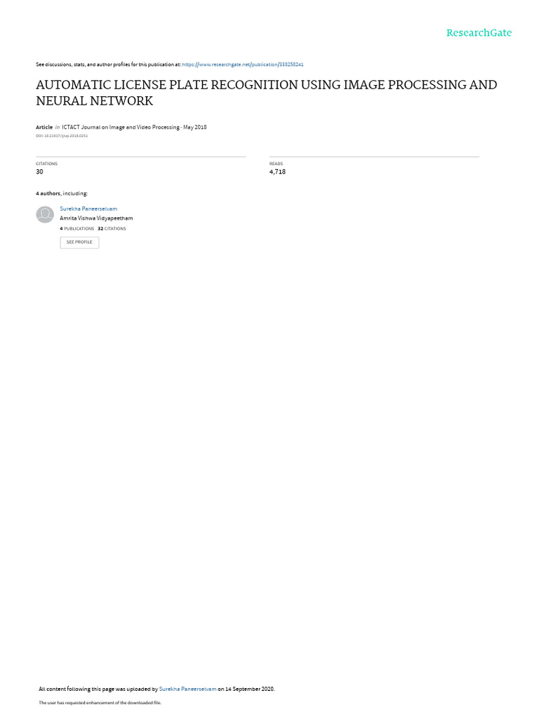 Automatic License Plate Recognition Using Image PR | PDF | Artificial ...
