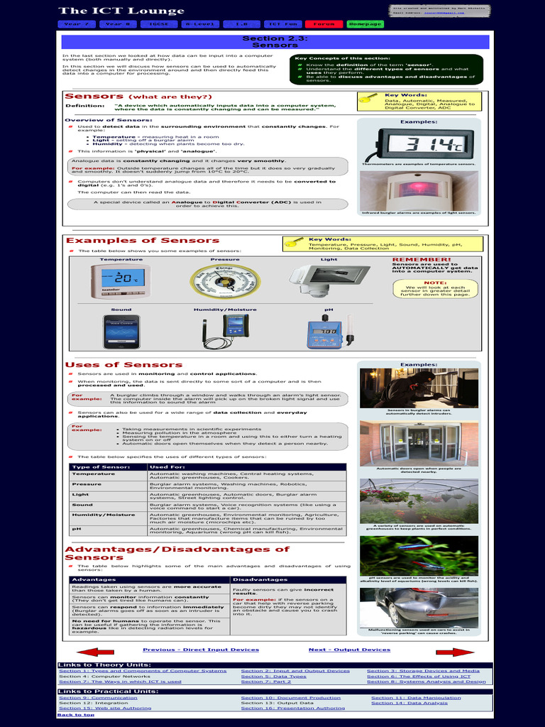 IGCSE ICT - Sensors | PDF | Sensor | Security Alarm