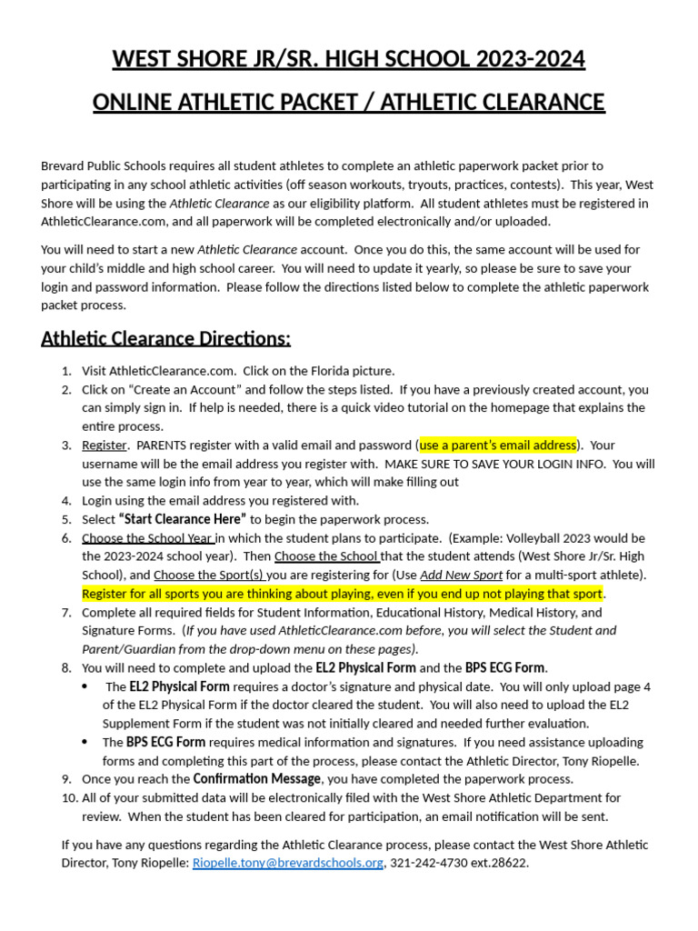 Athletic Clearance Instructions For Parents | PDF | Image Scanner ...