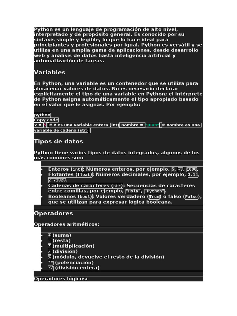 Introducción a Python: Variables y Funciones | PDF | Python (lenguaje de programación) | Objeto ...