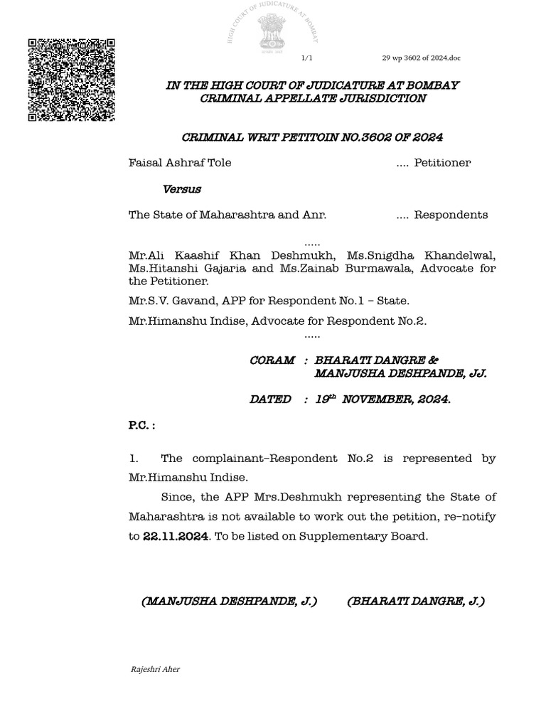 Bombay HC Criminal Writ Petition 3602/2024 | PDF