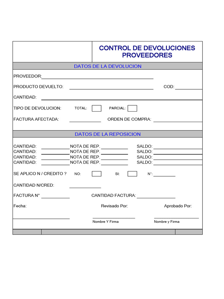 Formulario de Control de Devoluciones | PDF