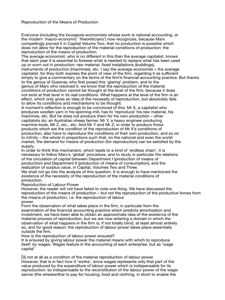 Reproduction of The Means of Production | PDF | Labour Economics ...