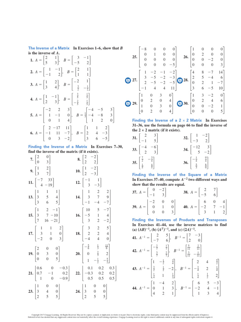 Inverse of a Matrix HW | PDF | Matrix (Mathematics) | Algebra