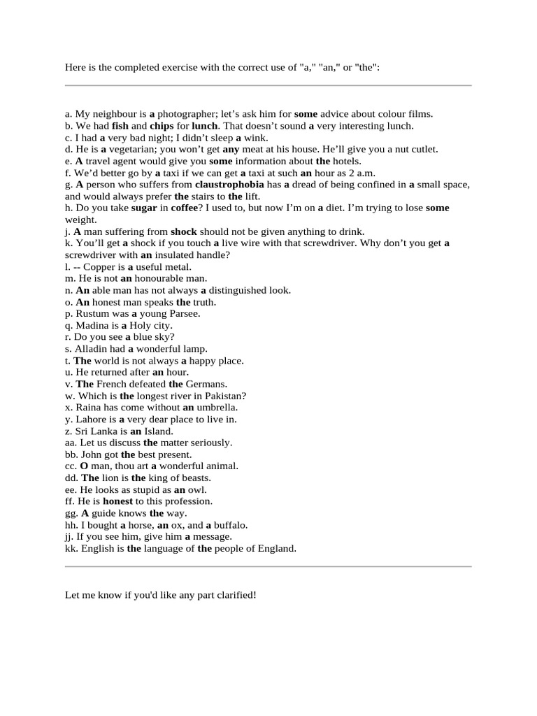 Here Is The Completed Exercise With The Correct Use of | PDF