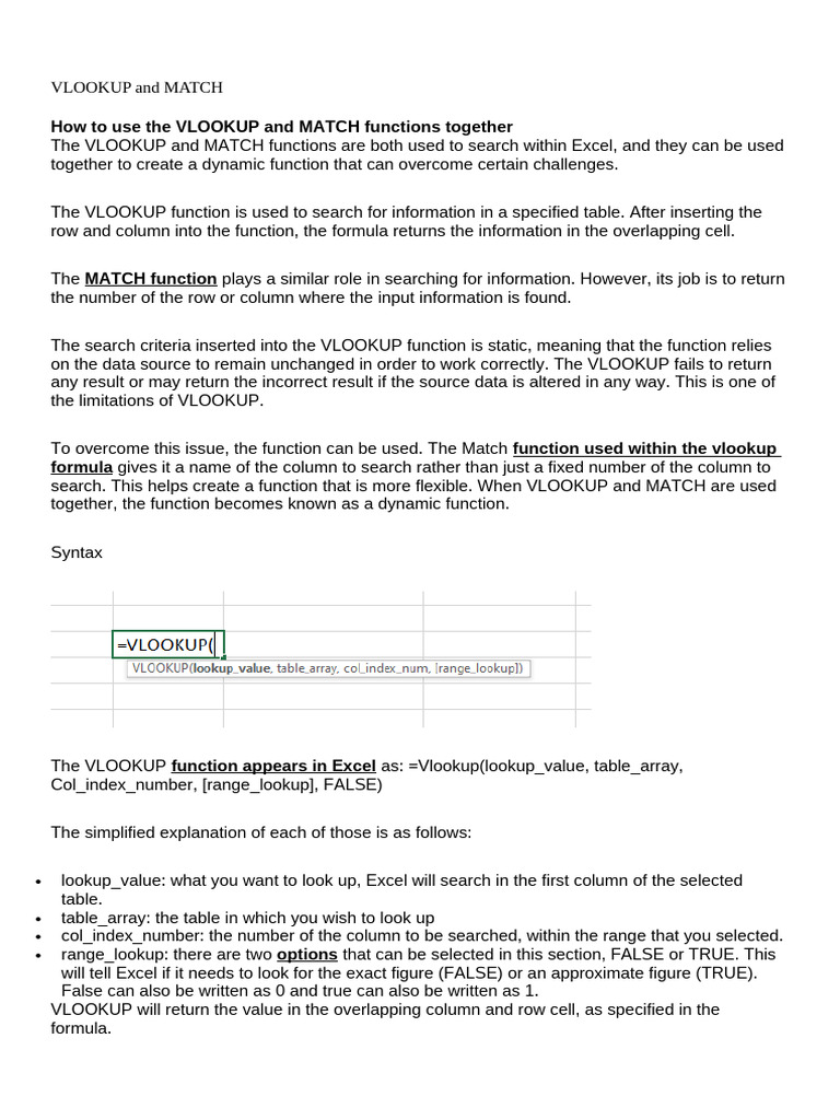 VLOOKUP and MATCH | PDF | Microsoft Excel | Software Engineering
