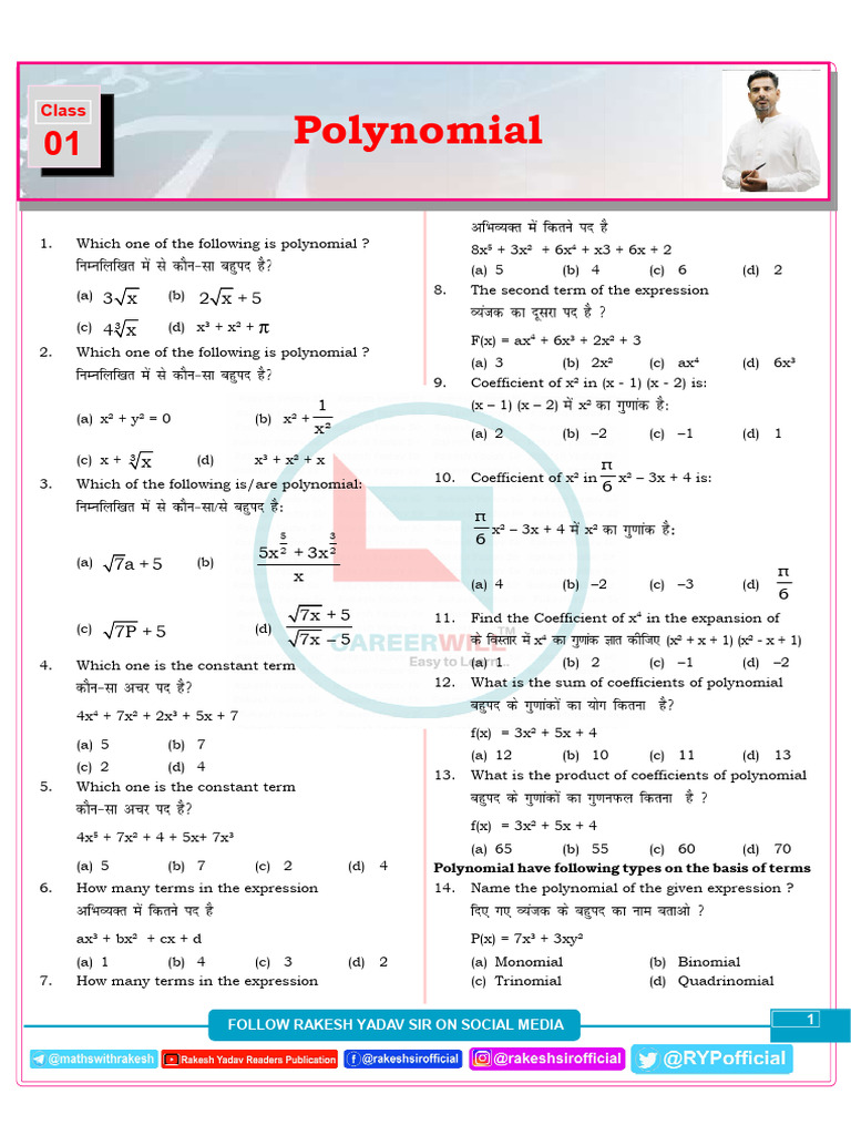 Complete Polynomial Sheet | PDF | Factorization | Zero Of A Function