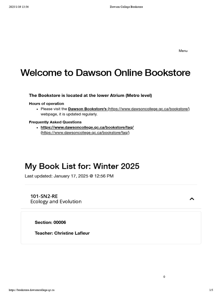 Dawson College Bookstore | PDF